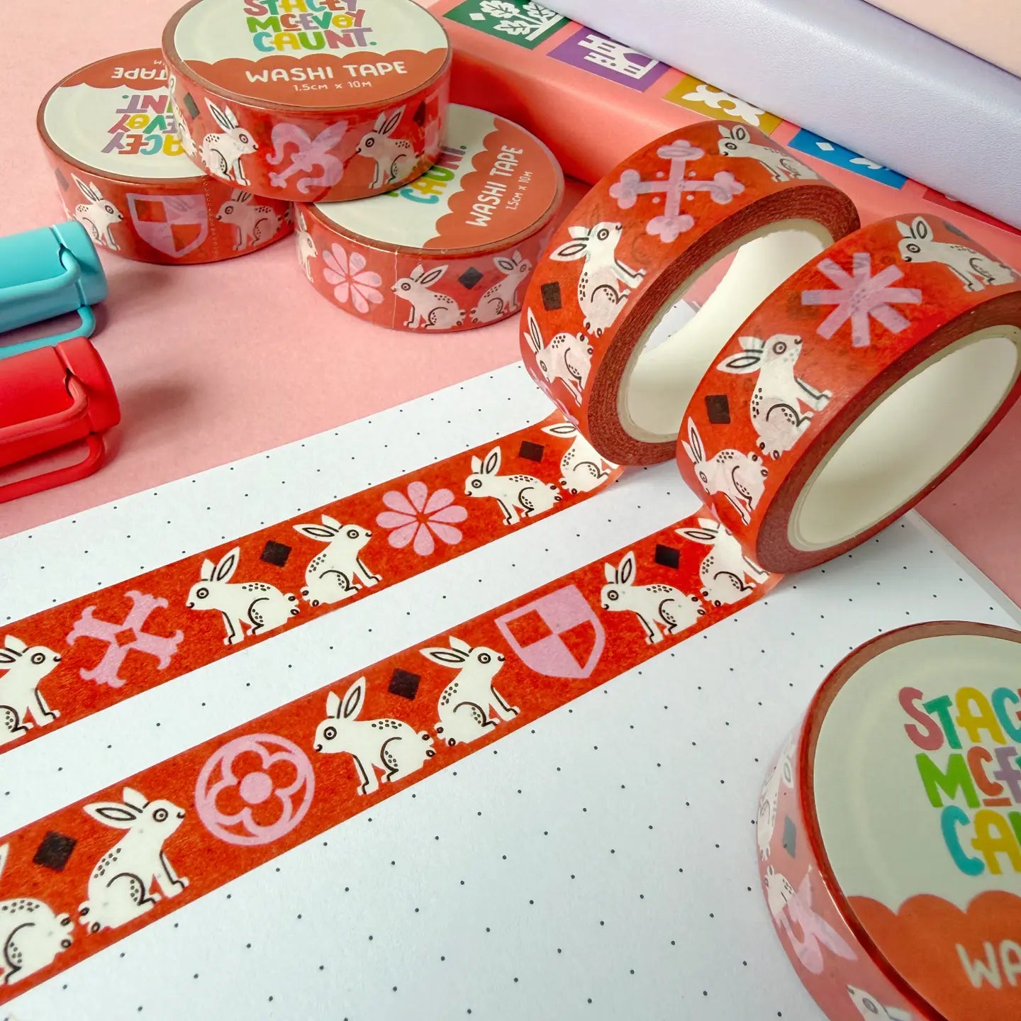 Stacey McEvoy Caunt Washi Decorative Tape Red Duelling Bunnies